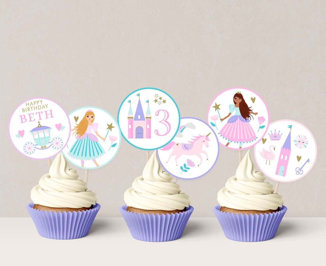 Princess Cupcake Topper Princess Party Decor Editable Princess Cupcake ...