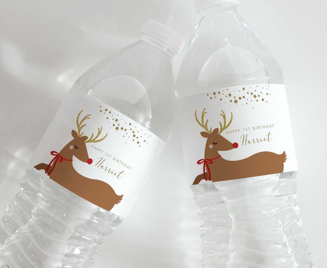 Editable Reindeer Birthday Water Bottle Label (digital Download) - Etsy