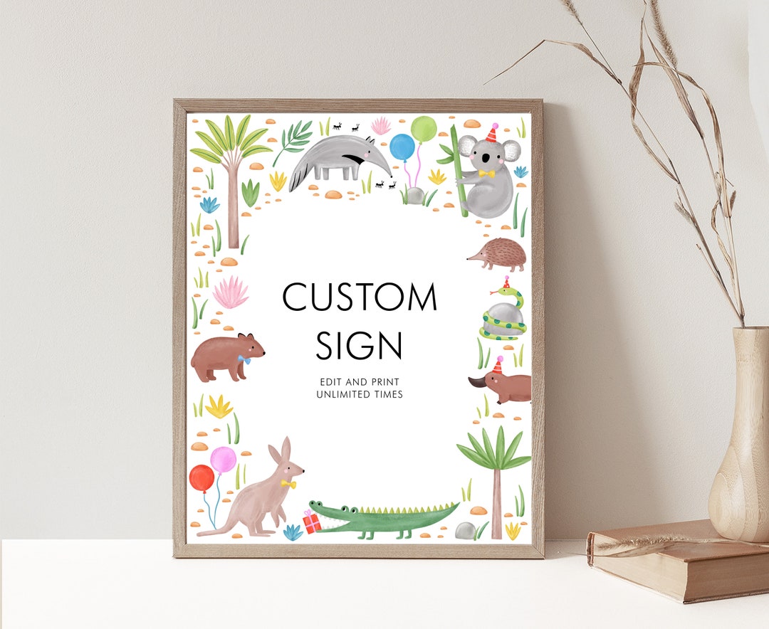 Australian Animals Birthday Sign, Koala Birthday Party Sign, Party ...