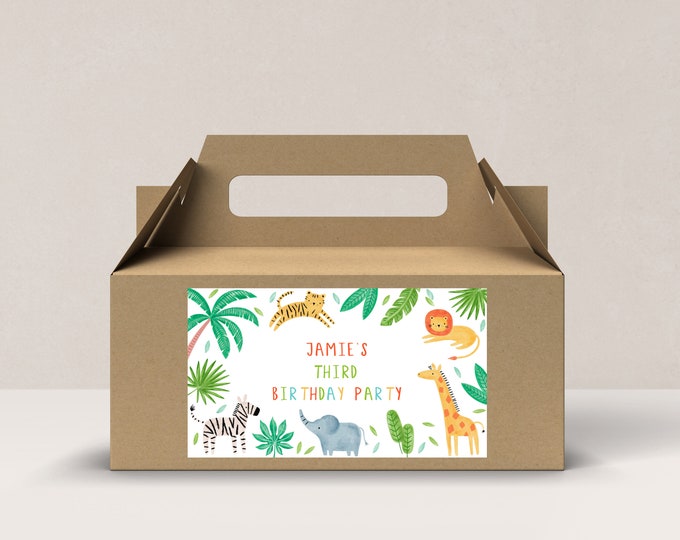 Editable Jungle Gable Box Label Jungle Boy Birthday Gift Box Label ...