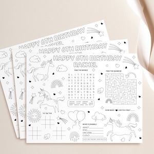 Unicorn Activity Placemat Unicorn Coloring Page Printable Unicorn Party ...