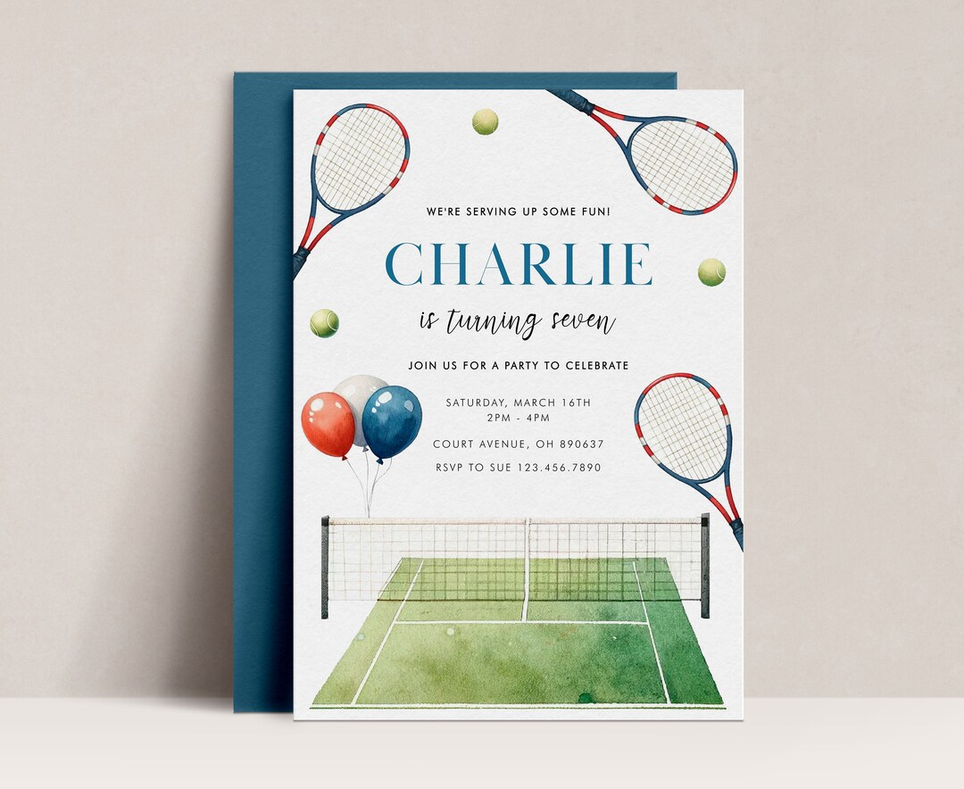 Tennis Birthday Invitation, Tennis Party Invite, Tennis Court ...