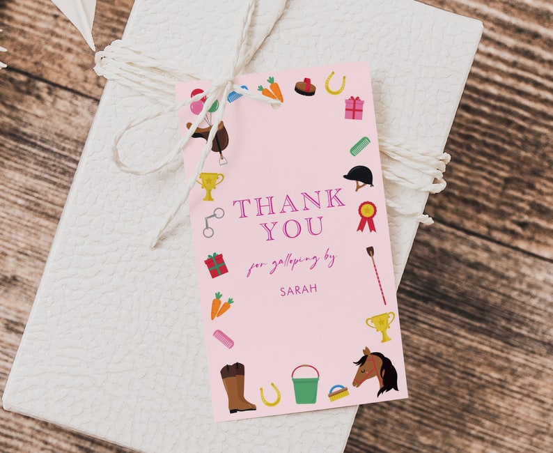 Editable Horse Birthday Favor Tags: Equestrian Party Thank You (digital ...