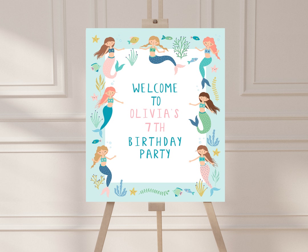 Mermaid Birthday Welcome Sign, Mermaid Welcome Board, Mermaid Birthday ...