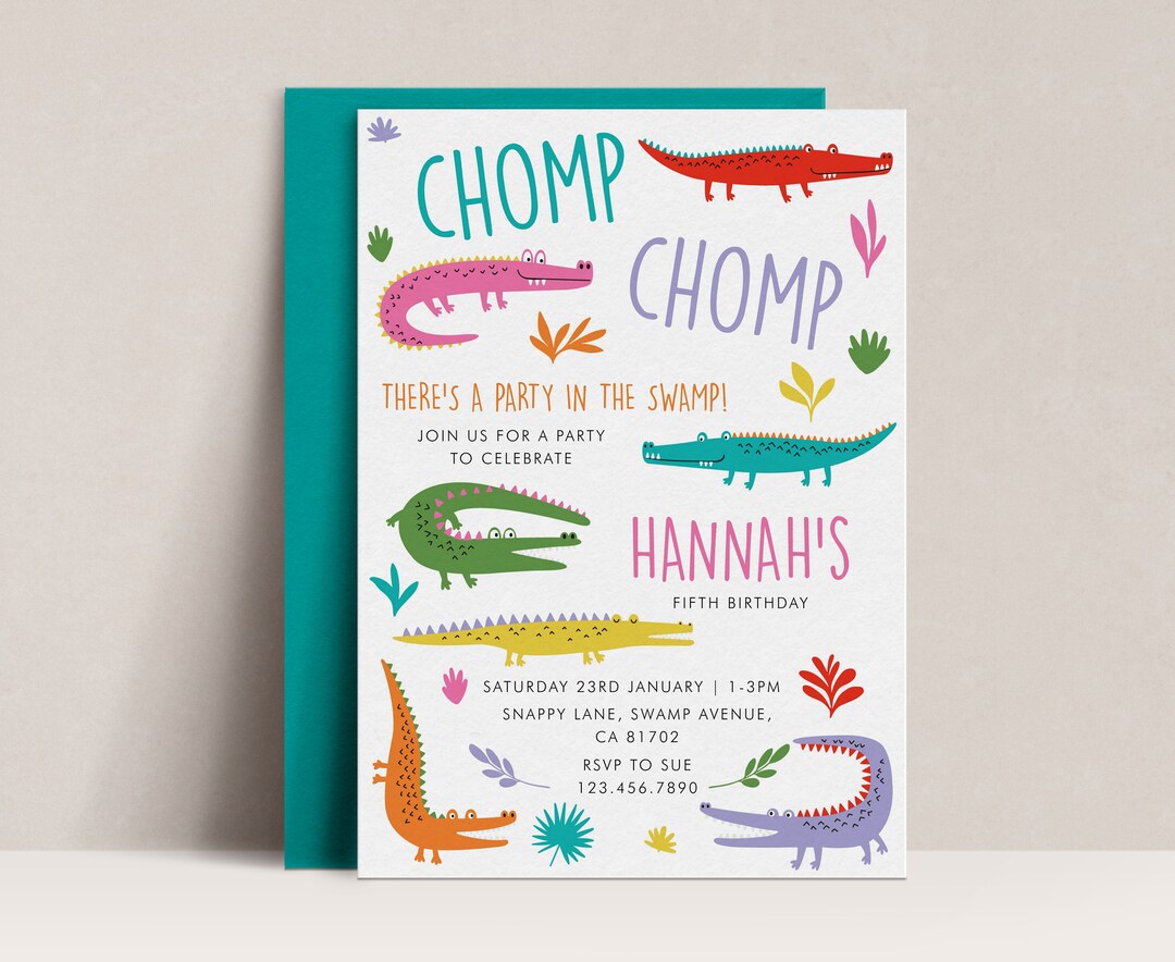 Crocodile Party Invitation, Crocodile Birthday Invitation, Alligator ...