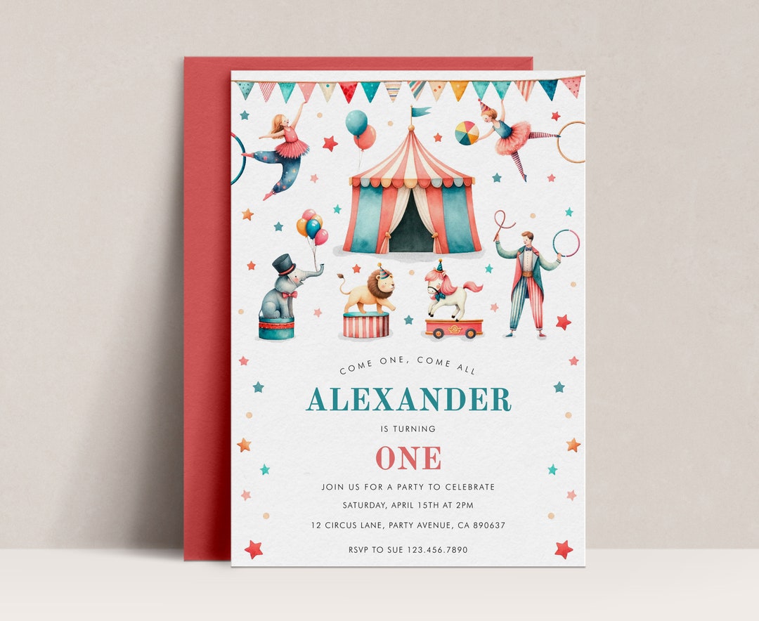 Circus Carnival Birthday Invitation, Editable Circus Invitation ...