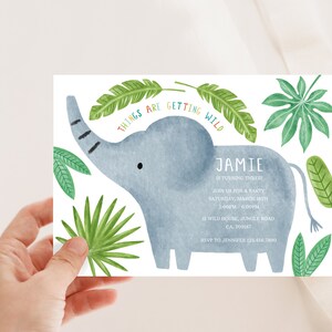 Elephant Birthday Invitation, Elephant Party Invite, Jungle Party ...