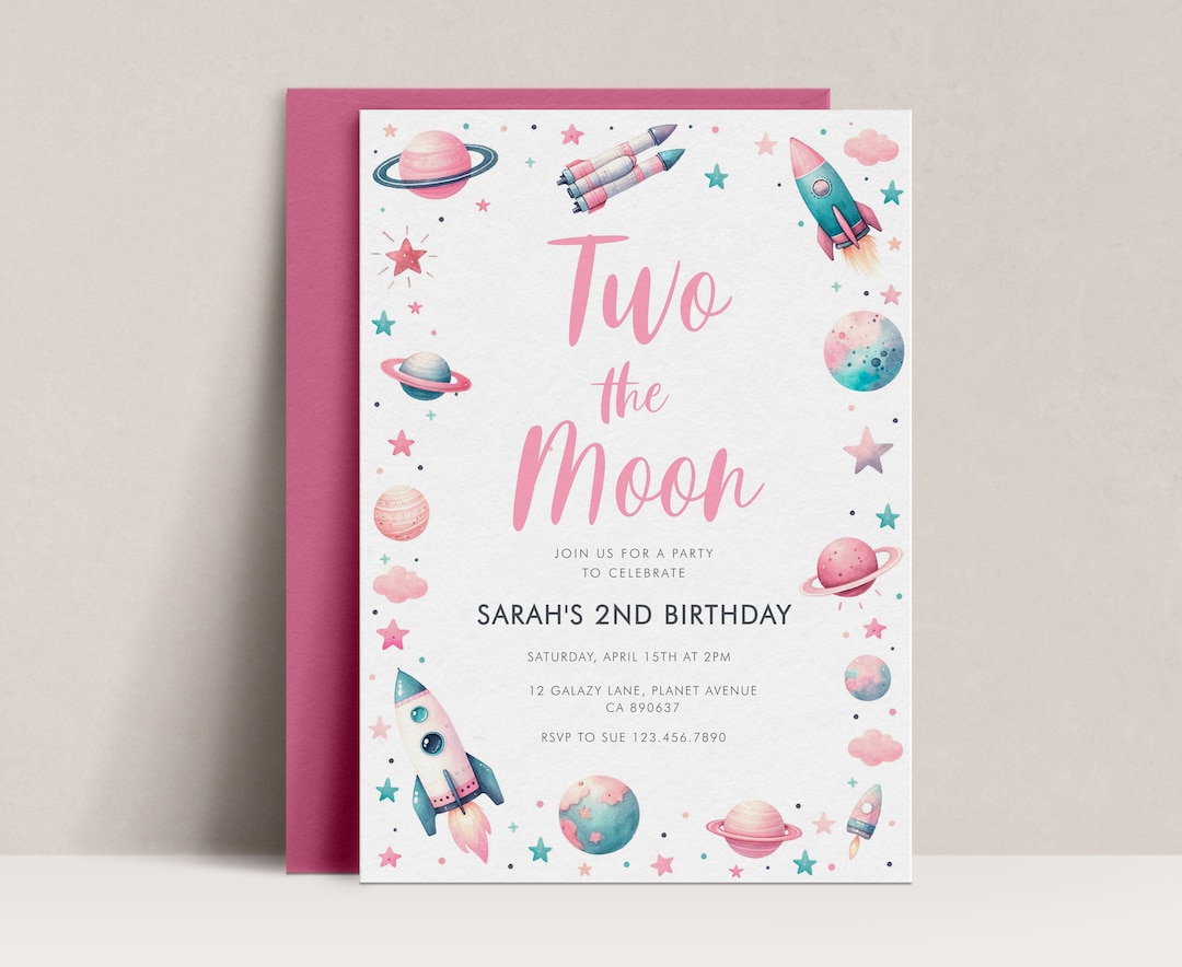 Editable Two the Moon Birthday Invitation, Two the Moon Party ...