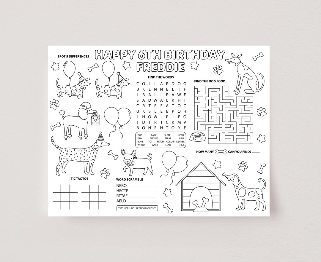 Puppy Birthday Placemat, Dog Party Coloring Page (editable Template) - Etsy