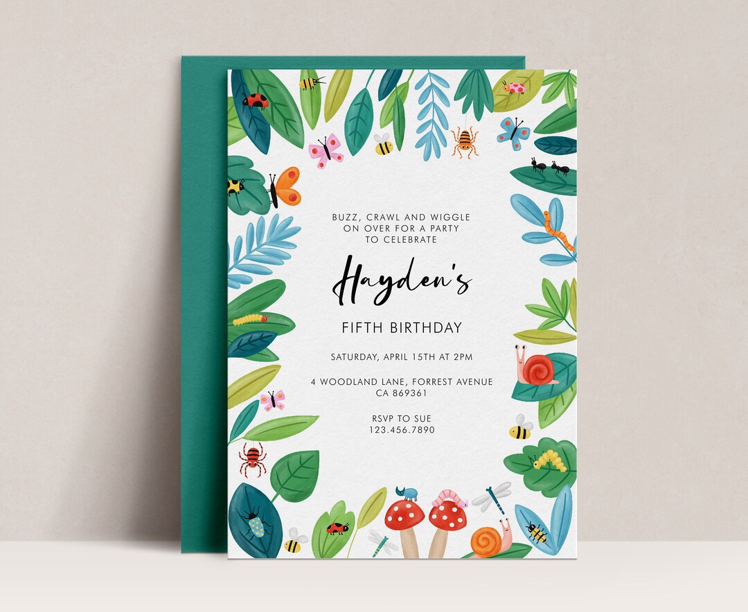Outdoor Birthday Party Invitation, Editable Insect Invitation, Bug ...