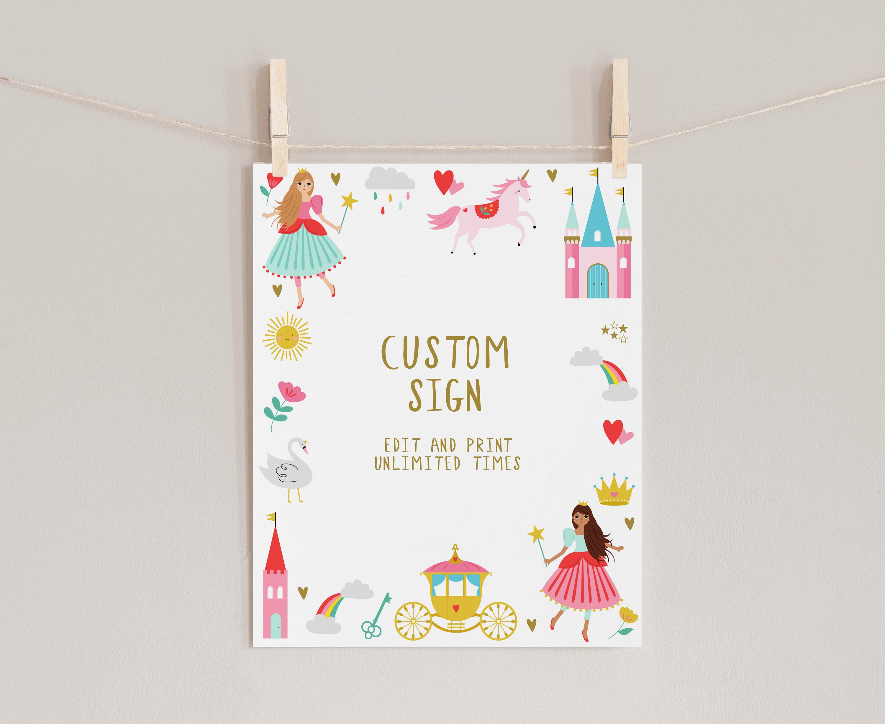 Princess Birthday Sign Princess Party Favor Sign Princess - Etsy