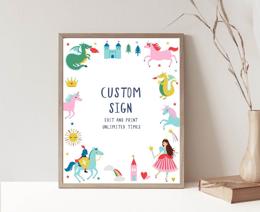 Knight and Princess Birthday Party Sign, Editable Template (digital ...