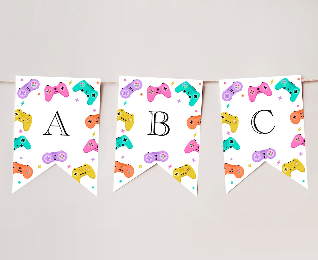 Editable Video Game Birthday Flag Banner Video Game Bunting Gamer ...