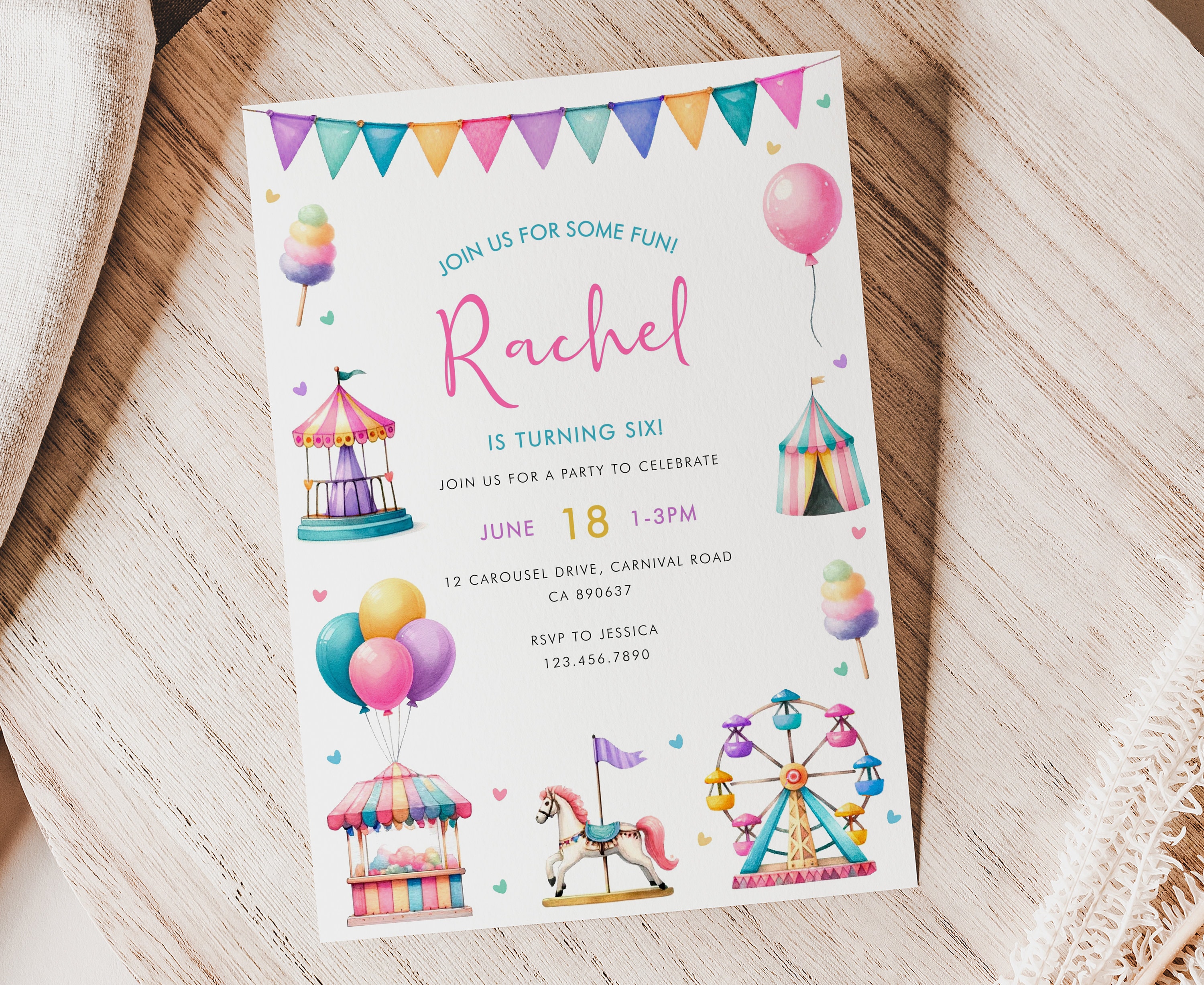 Fairground Birthday Invitation, Carnival Party (editable Template) - Etsy