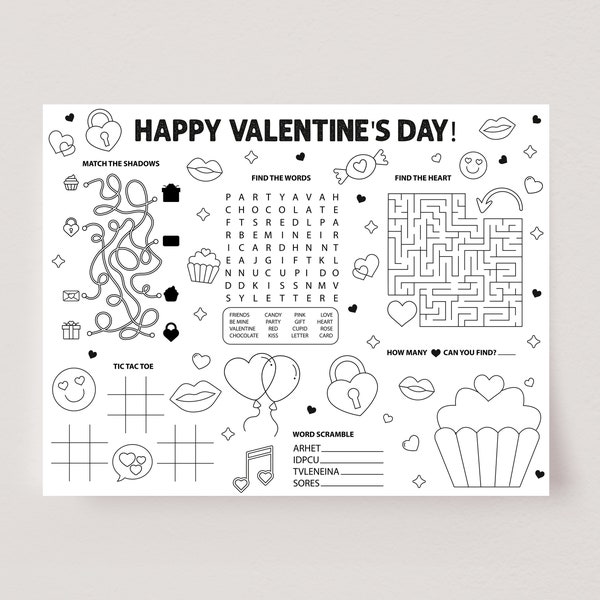 Valentines Activity Placemat - Etsy
