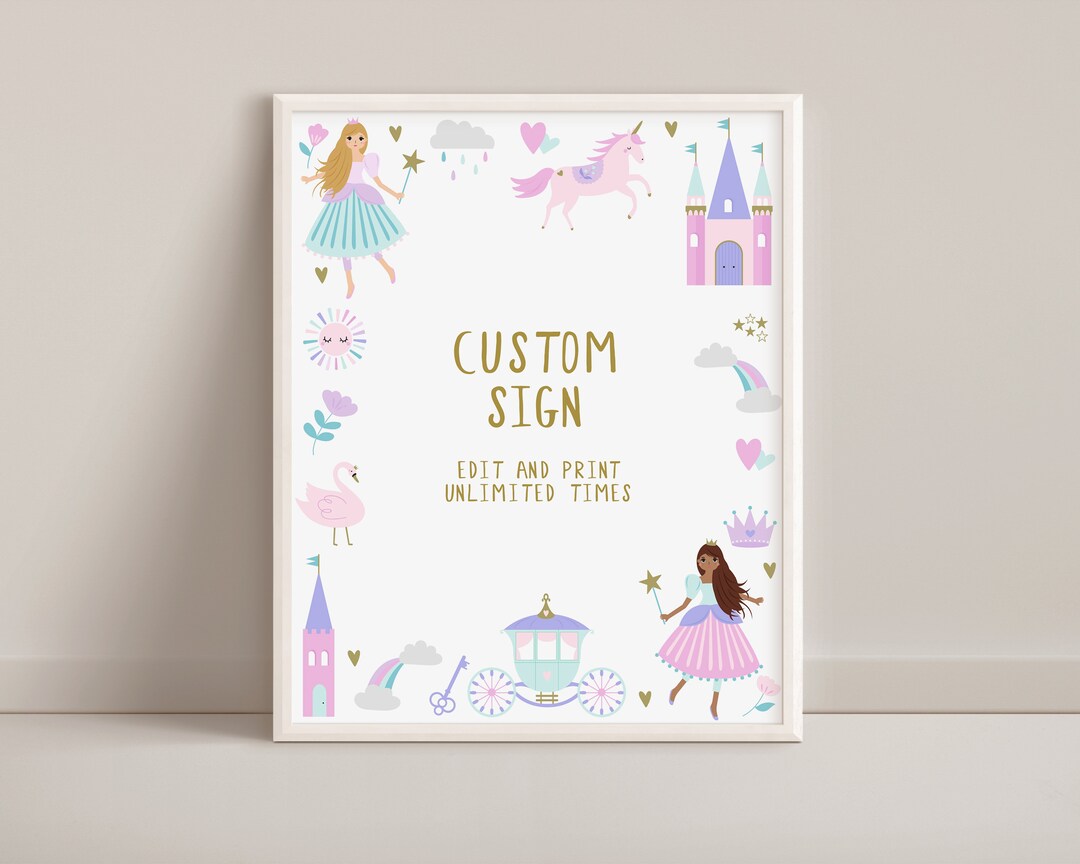 Princess Birthday Sign Princess Party Favor Sign Princess - Etsy