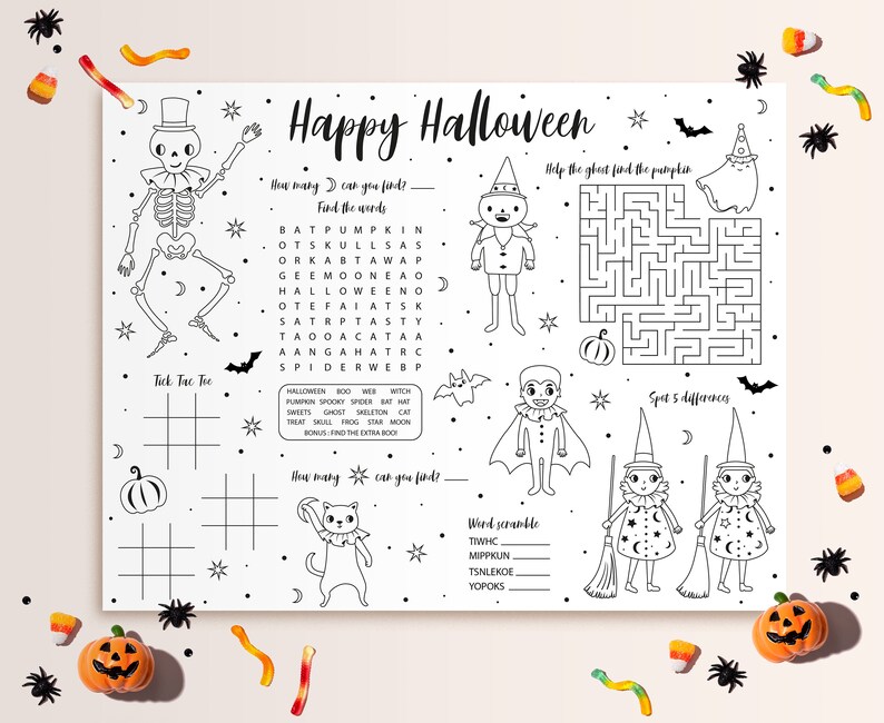 Halloween Kids Activity Placemat Halloween Coloring Page - Etsy