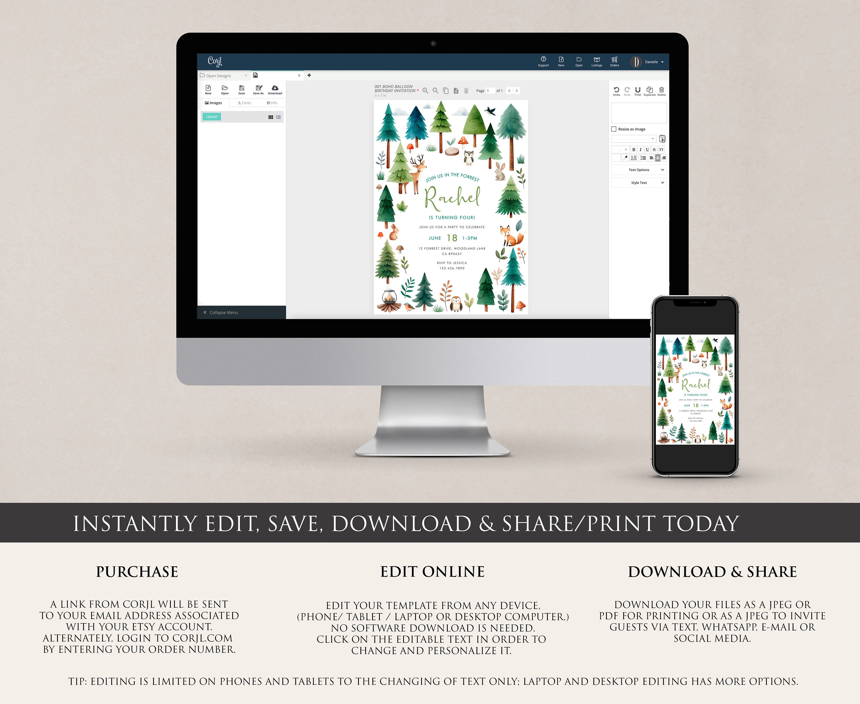 Woodland Animals Birthday Invitation, Editable Forest Template - Etsy
