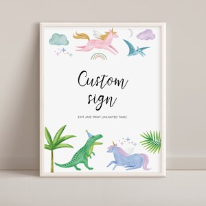 Unicorn and Dinosaur Birthday Sign Party Favor Sign Unicorn - Etsy