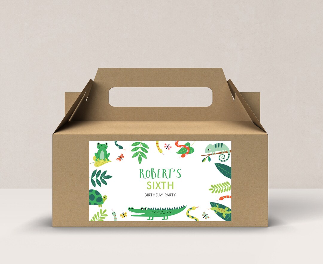 Editable Reptile Gable Gift Box Label, Reptile Birthday Treat Box Label ...
