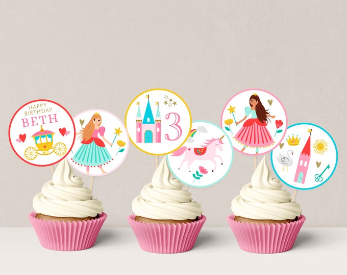 Princess Cupcakes Toppers, Printable Princess Toppers, Princess Party ...
