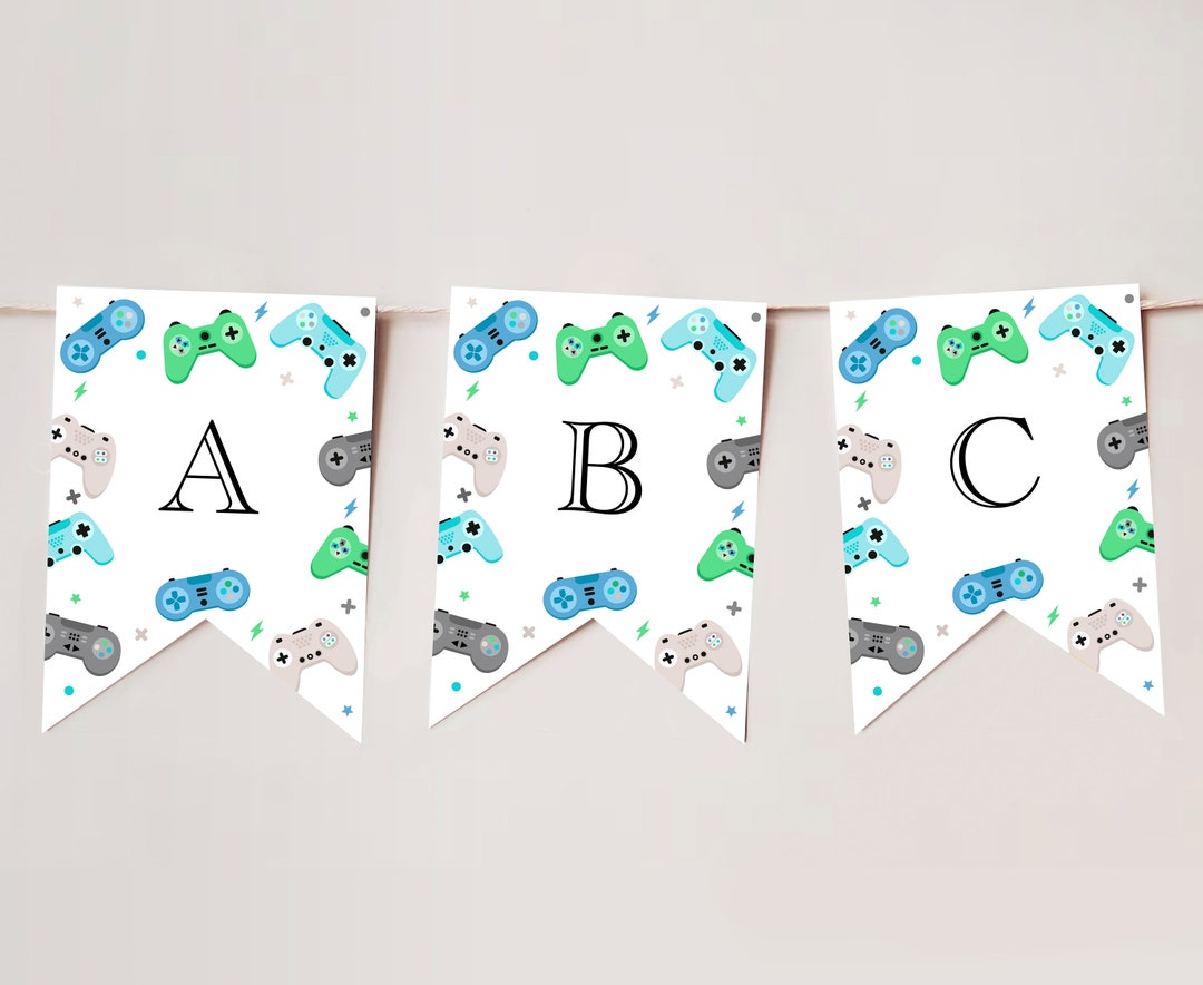 Editable Video Game Birthday Flag Banner Video Game Bunting Gamer ...