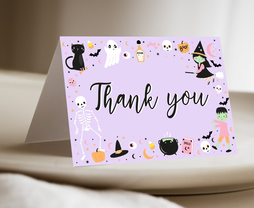 Halloween Thank You Card, Kids Party, Printable (digital Download) - Etsy