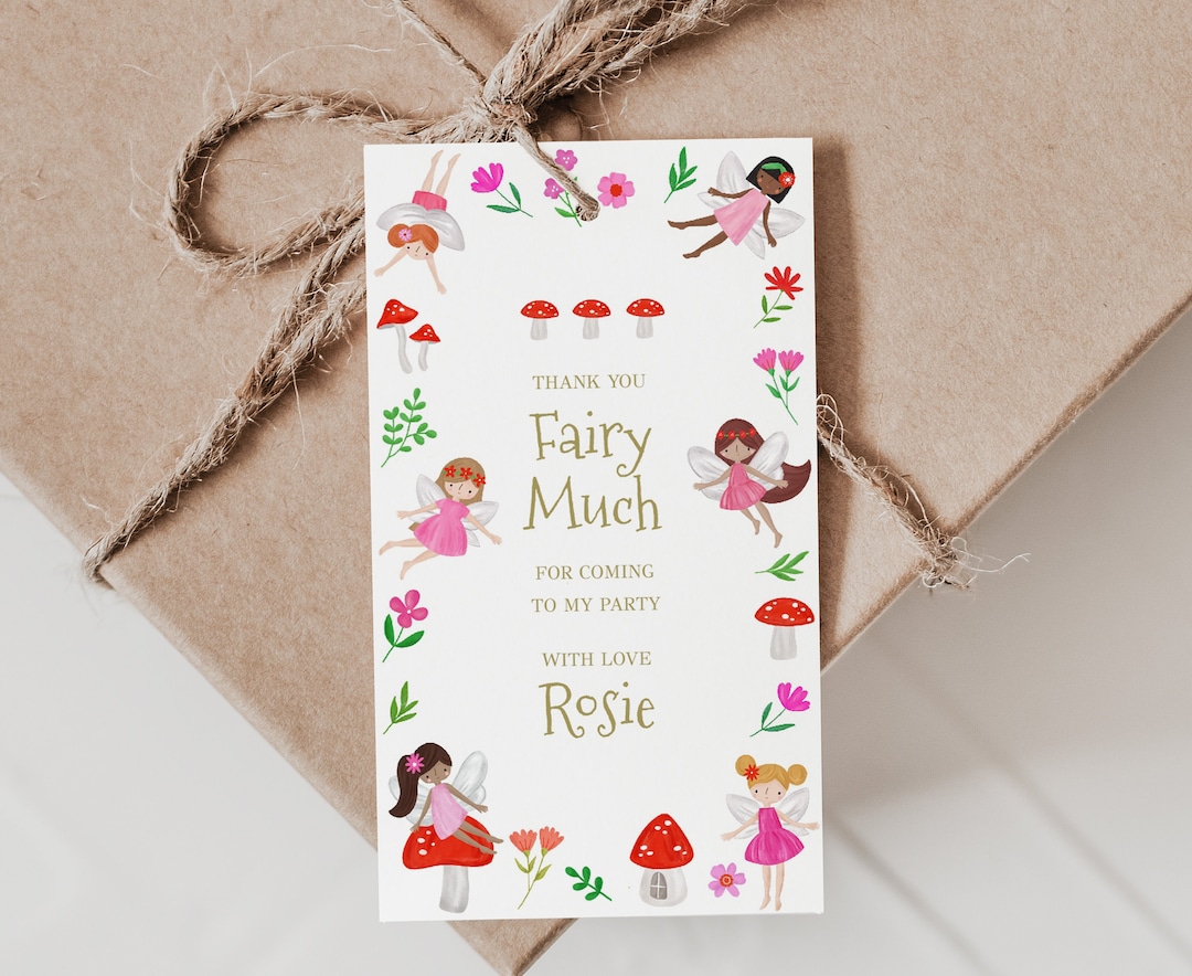 Editable Fairy Birthday Favor Tags, Whimsical Floral Design (digital ...
