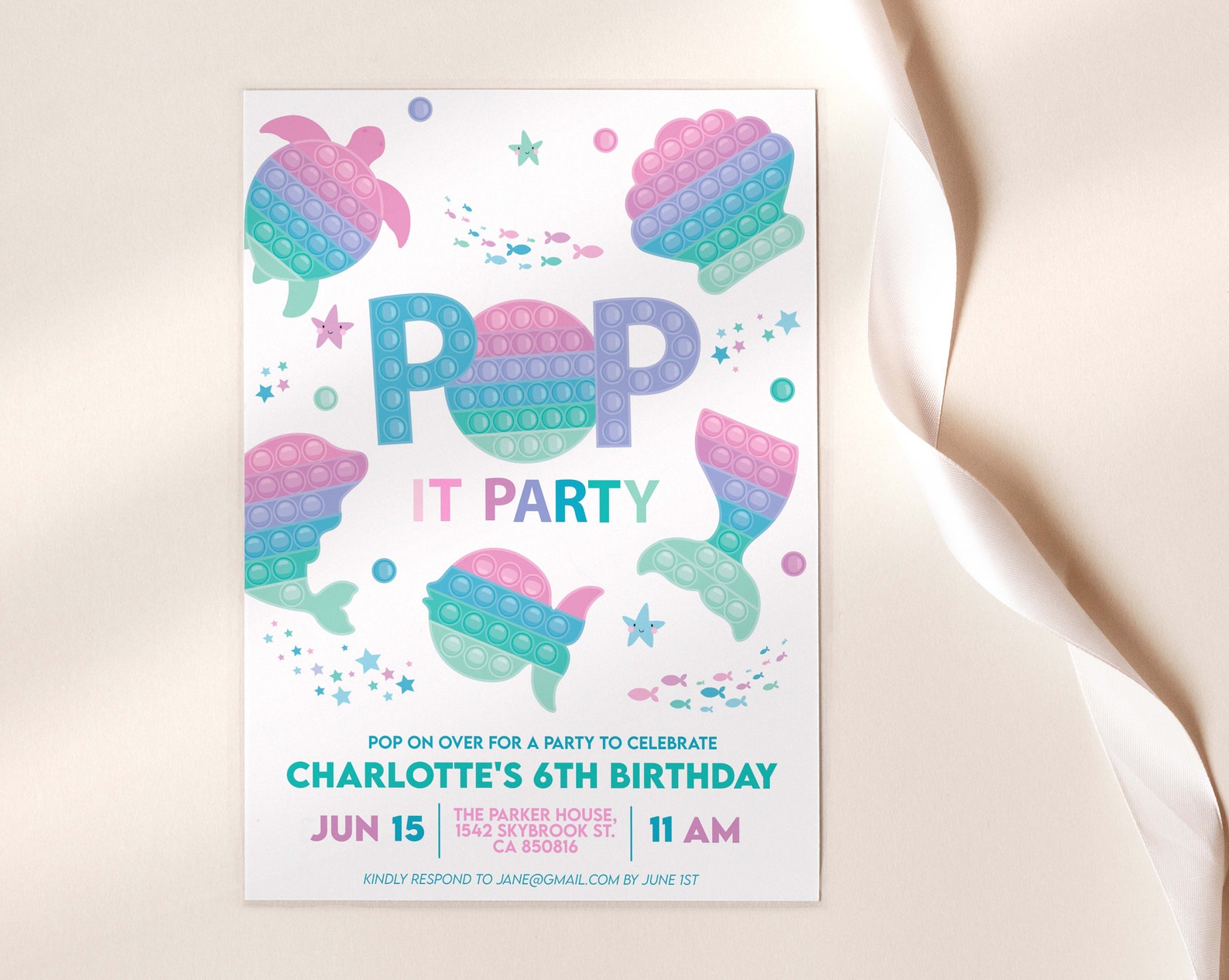 Editable Pop It Birthday Invitation Pop It Mermaid - Etsy