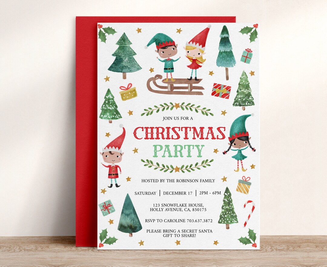 Editable Christmas Elf Invitation, Christmas Invitation, Elf Holiday ...