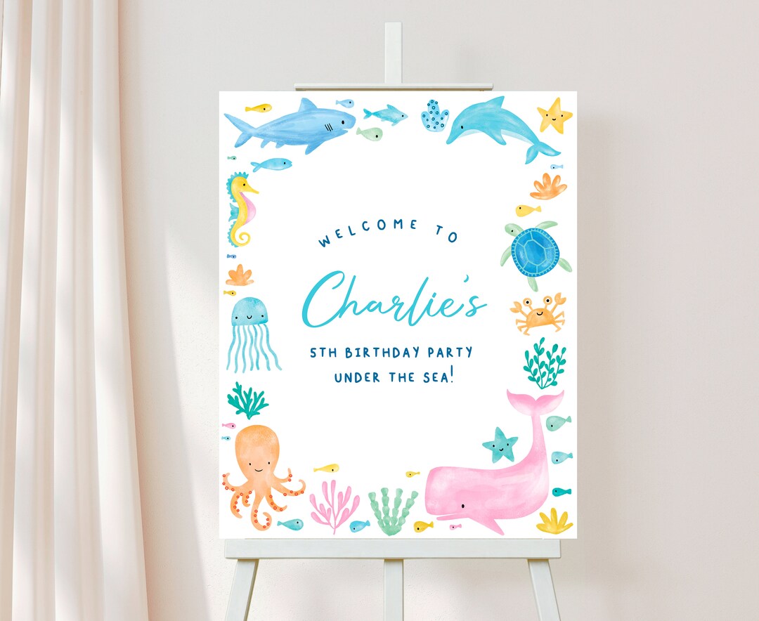 Under the Sea Birthday Welcome Sign, Sea Animals Party Sign, Custom ...