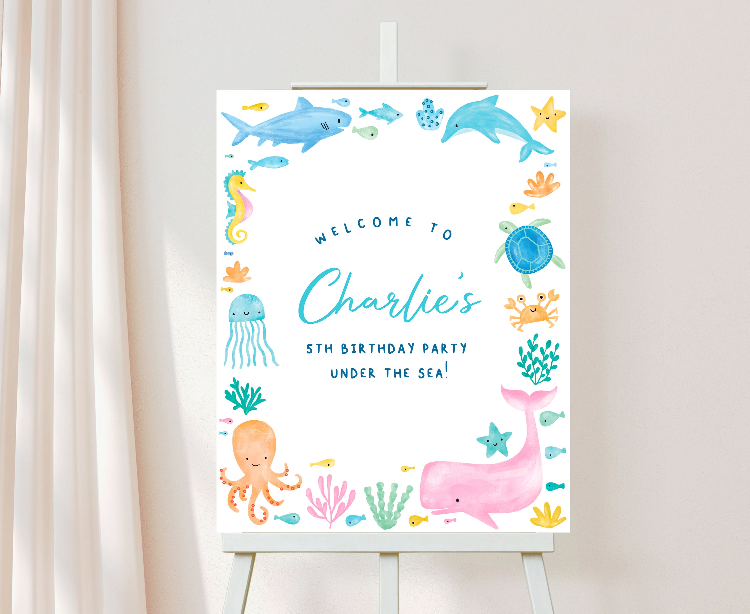 Under the Sea Birthday Welcome Sign, Sea Animals Party Decor (digital ...