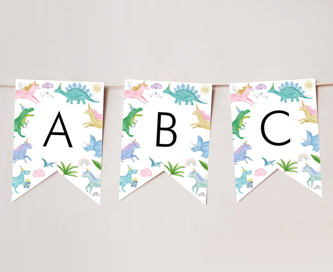 Unicorn and Dinosaur Bunting, Unicorn and Dinosaur Party Bunting ...