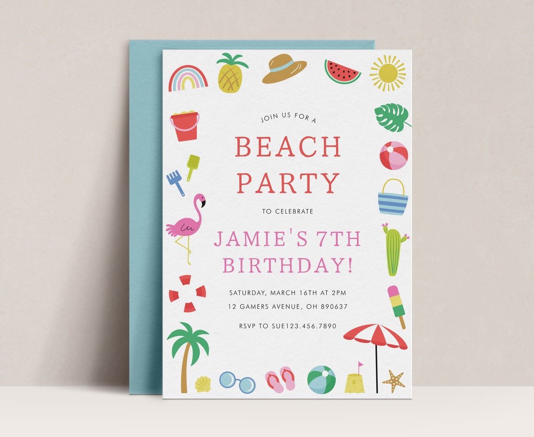 Editable Beach Birthday Invitation, Beach Invite, Beach Party ...