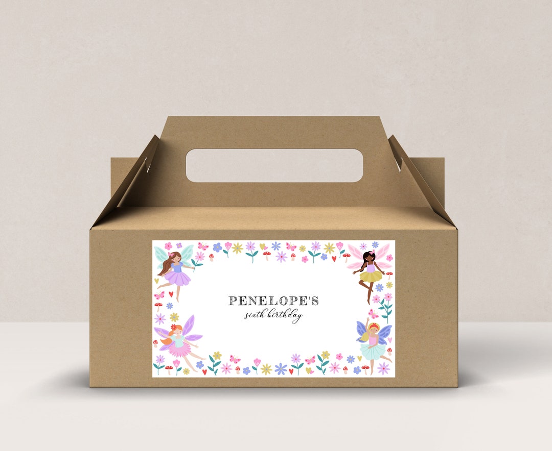Editable Fairy Gable Gift Box Label, Fairy Birthday Treat Box Label ...