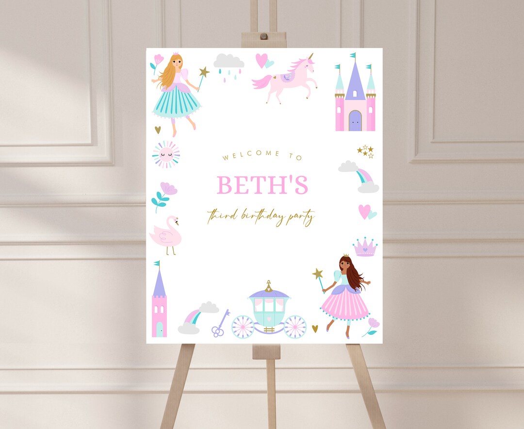 Princess Welcome Sign, Editable Princess Birthday Sign, Princess Party ...
