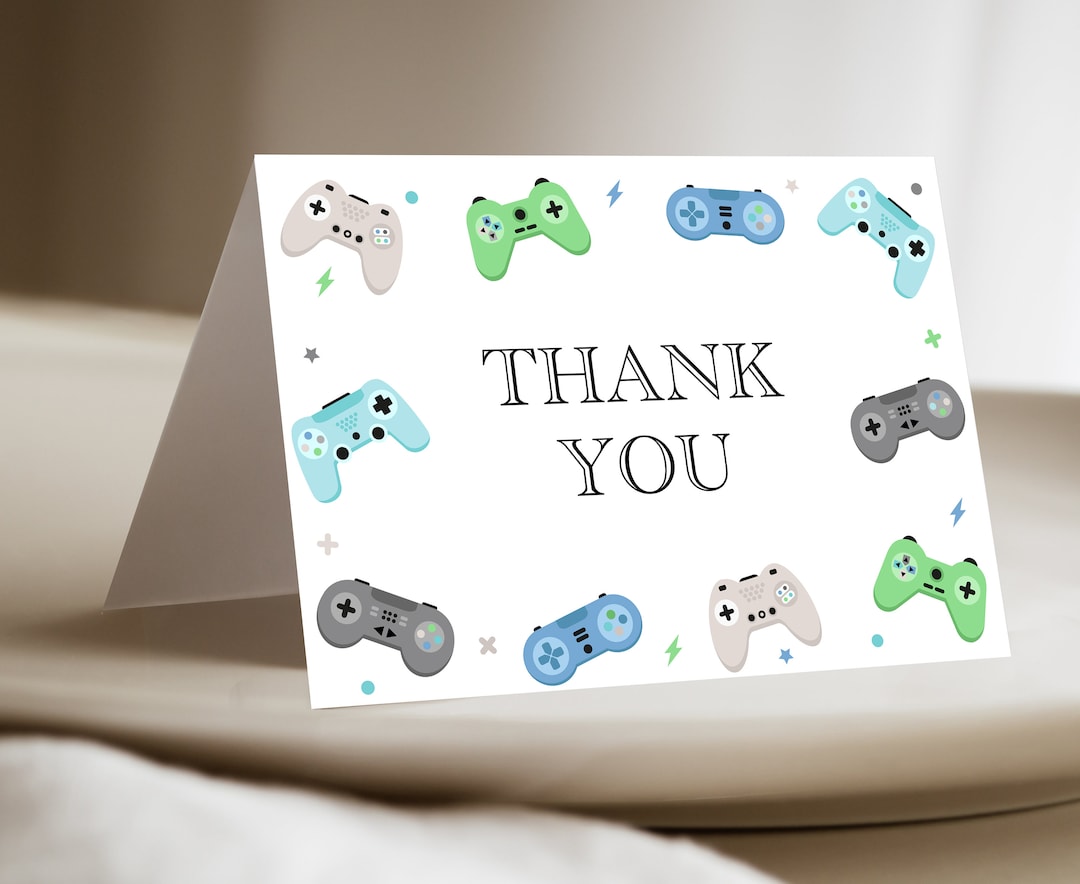 Video Game Thank You Card, Party Thank You, Blank Thank You Card, Gamer ...