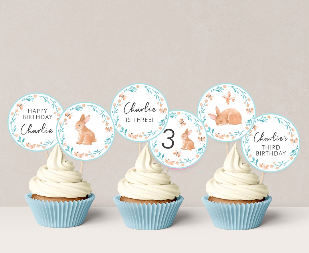 Bunny Rabbit Cupcake Topper, Eater Party Decor, Editable Bunny Cupcake ...