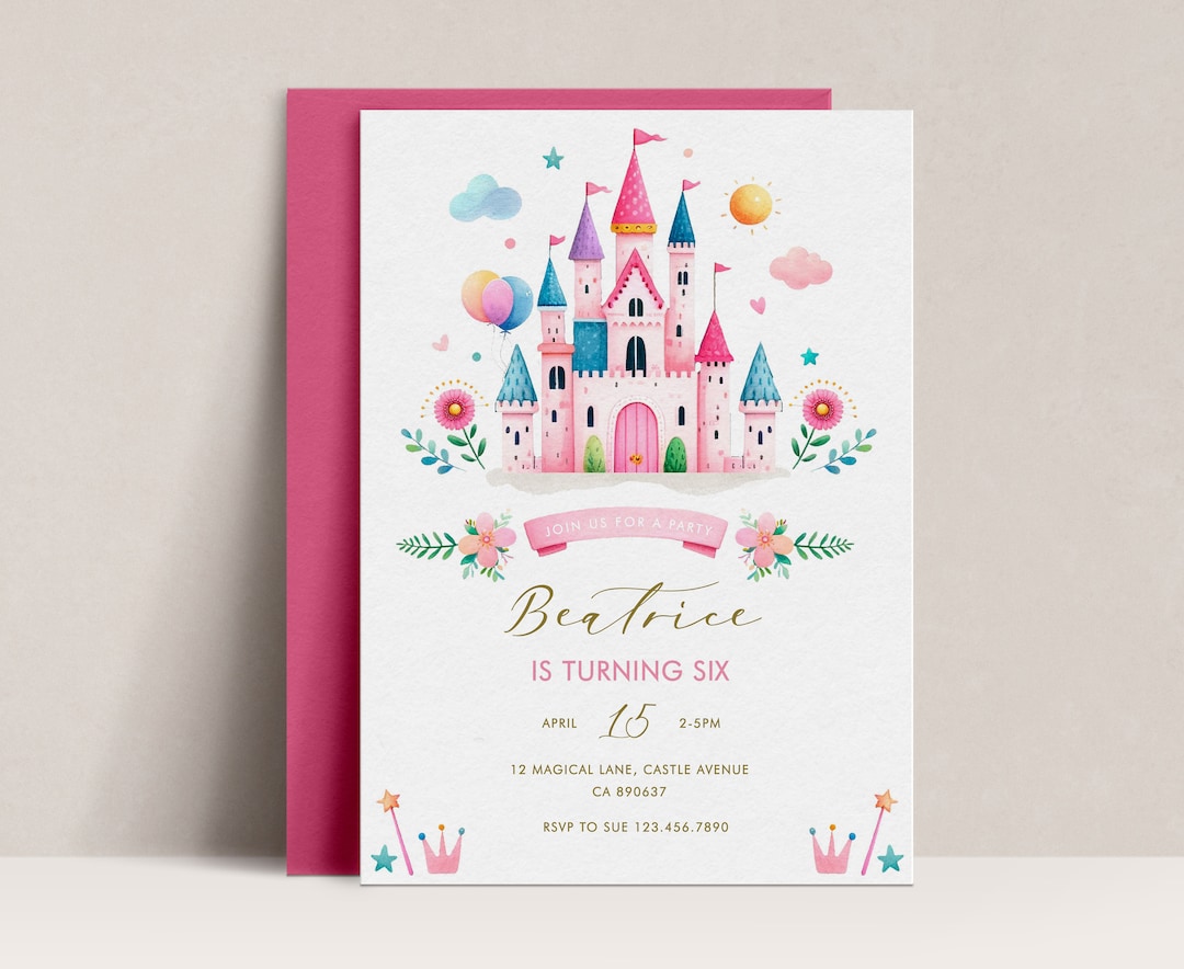 Princess Castle Birthday Invitation, Editable Princess Invitation ...