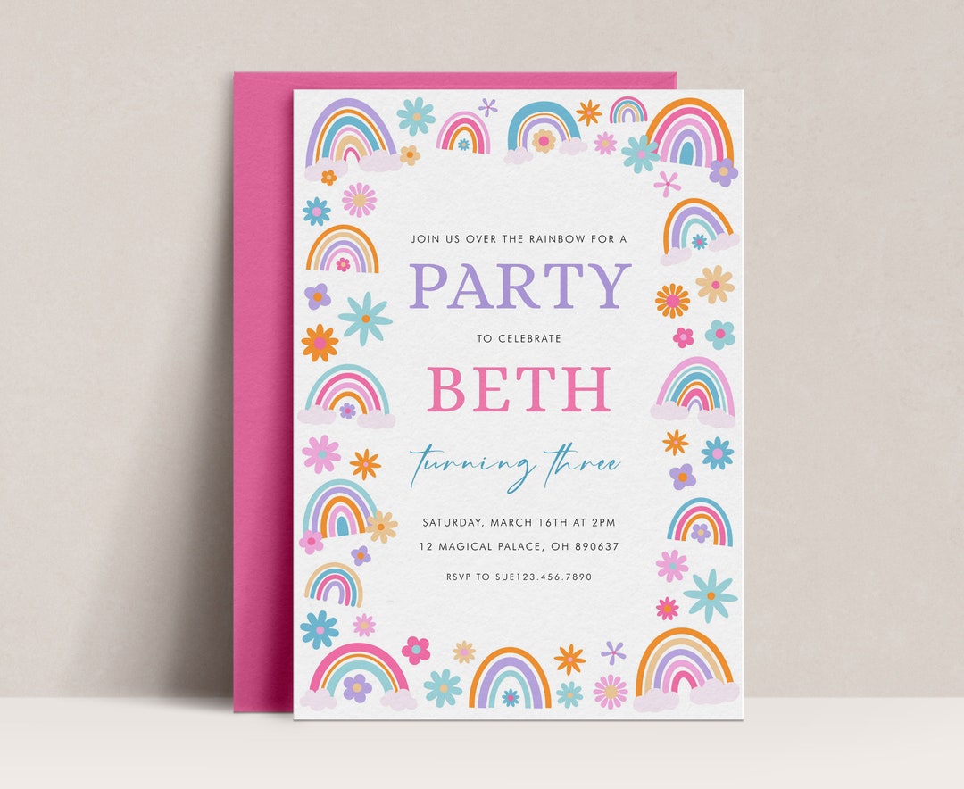 Editable Rainbow Birthday Invitation Template (digital Download) - Etsy
