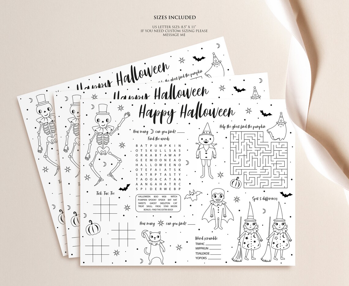 Halloween Kids Activity Placemat Halloween Coloring Page - Etsy