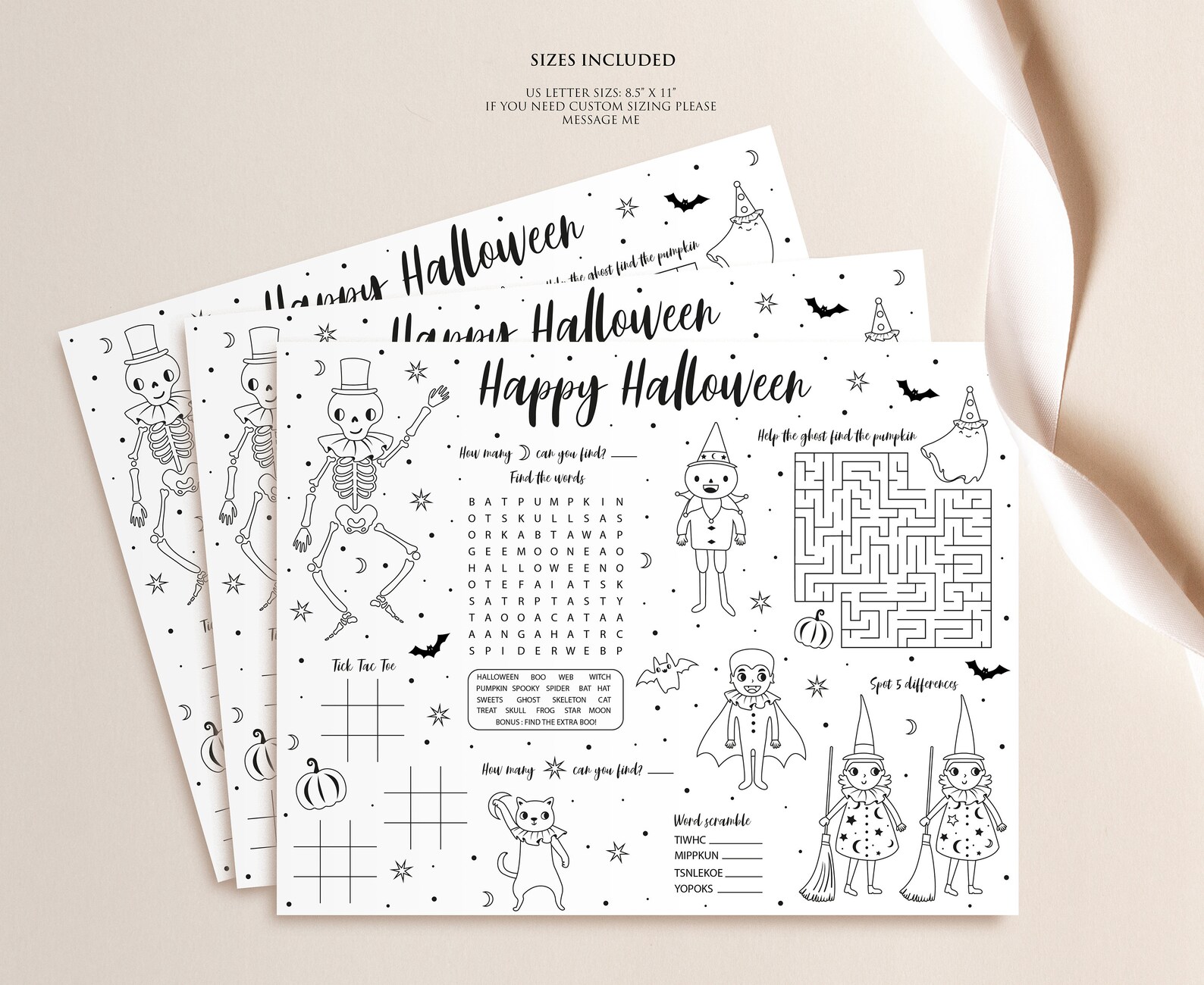 Halloween Kids Activity Placemat Halloween Coloring Page - Etsy
