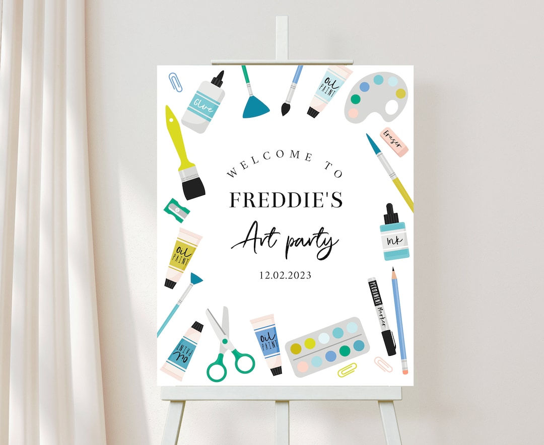 Art Party Welcome Sign, Editable Painting Birthday Party Sign, Art ...