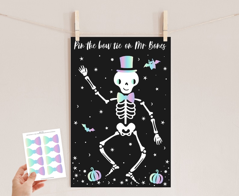 Halloween Skeleton Game: Pin the Bow Tie Party Activity (digital ...
