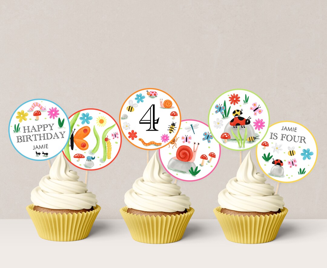 Insect Cupcake Toppers, Insect Party Decor, Bug Cake Toppers, Editable ...