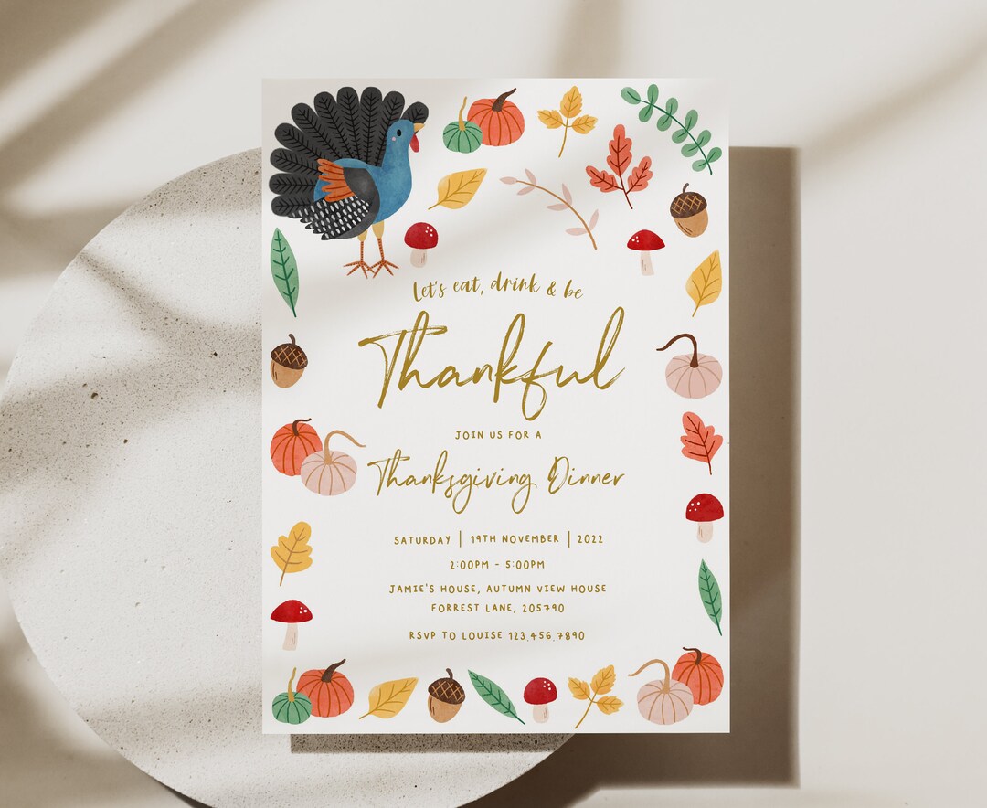 Editable Thanksgiving Invitation, Thanksgiving Dinner Party Invitation ...