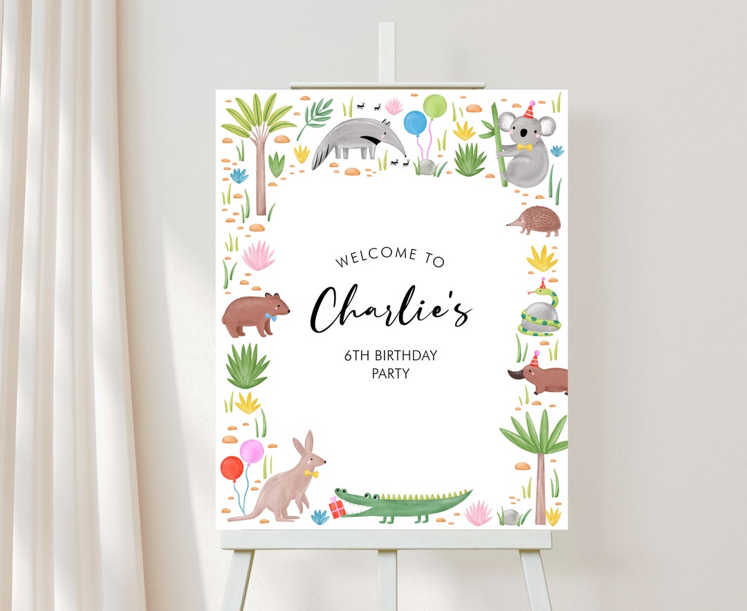 Australian Animals Birthday Welcome Sign, Koala Party Sign, Birthday ...