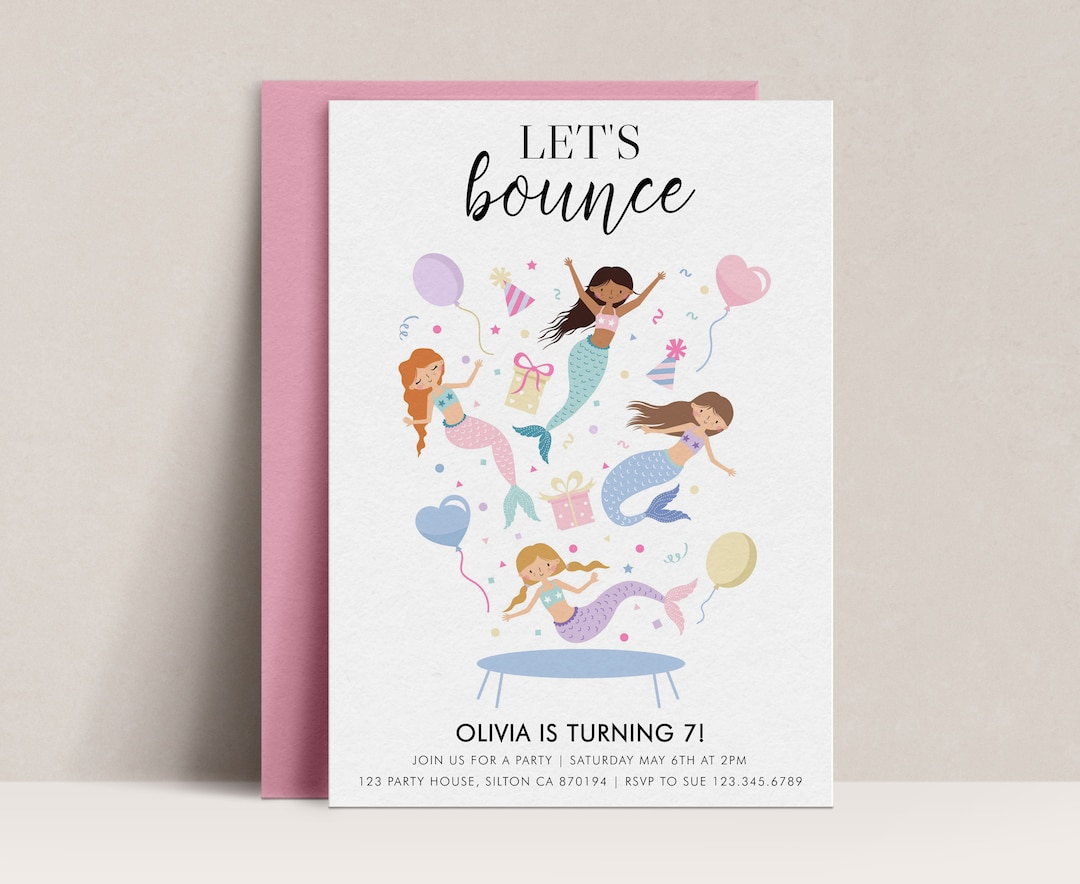 Mermaid Bounce Birthday Invitation, Mermaid Bounce Party Invitation, Mermaid Birthday Invitation ...