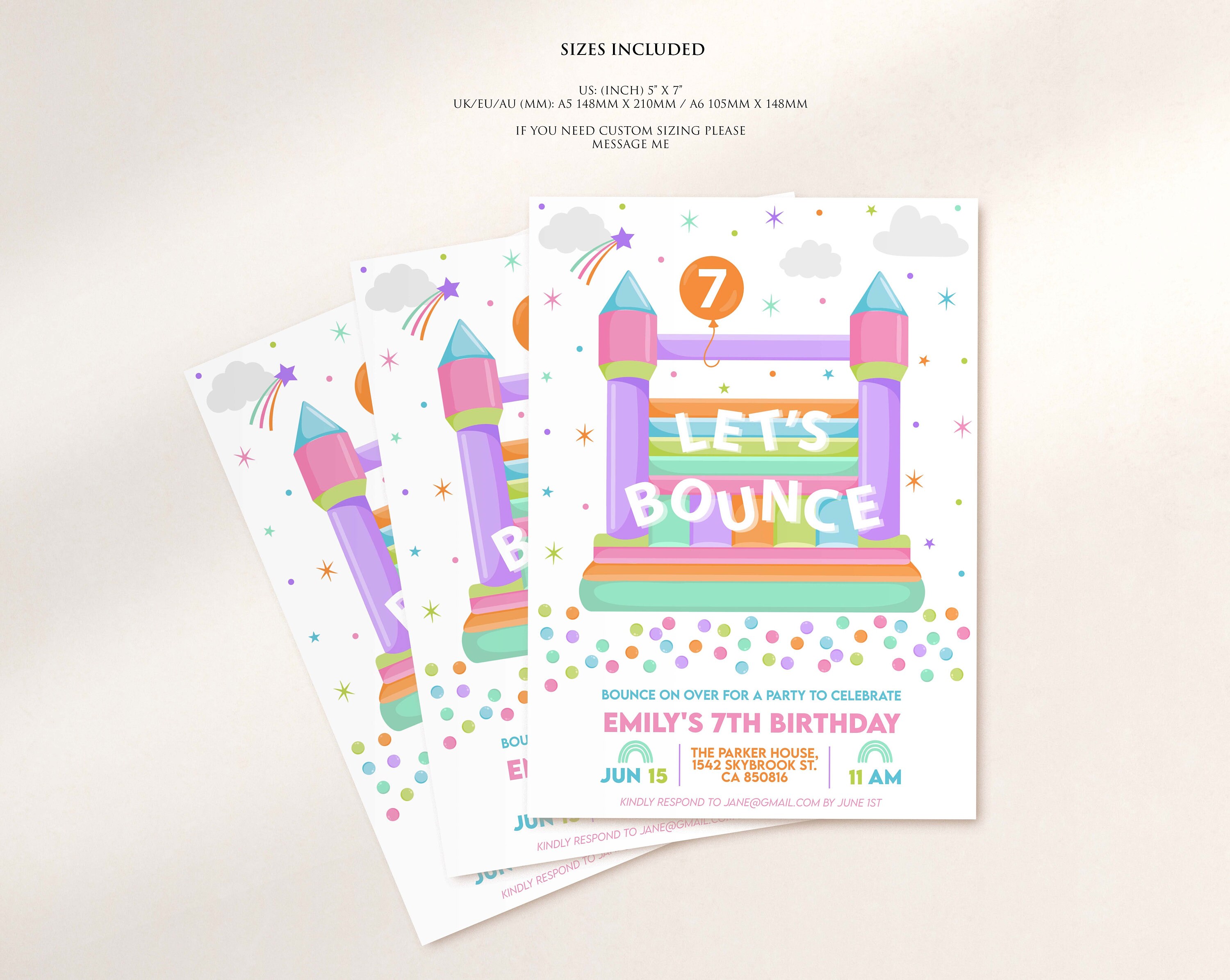 Bounce House Birthday Invitation White Bouncy Castle Ball - Etsy