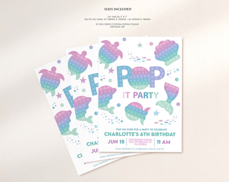 Editable Pop It Birthday Invitation Pop It Mermaid - Etsy